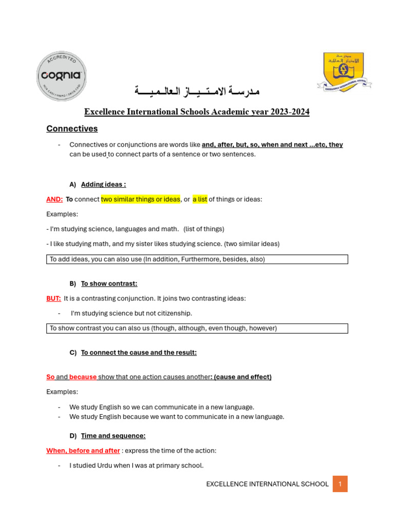 Connectives | PDF | Linguistics | Grammar