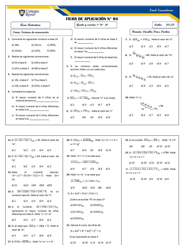 Problemas de Conversión de Bases Numéricas | PDF | Codificaciones | Conceptos matemáticos