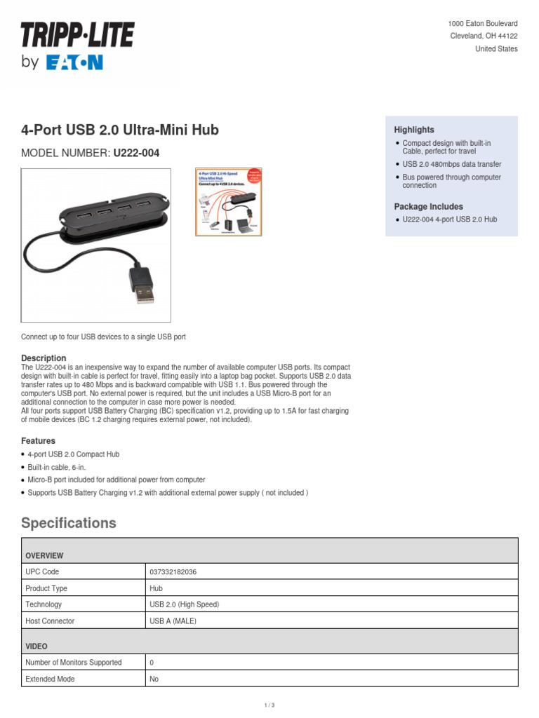 4-Port USB 2.0 Ultra-Mini Hub: Specifications | Download Free PDF | Usb ...
