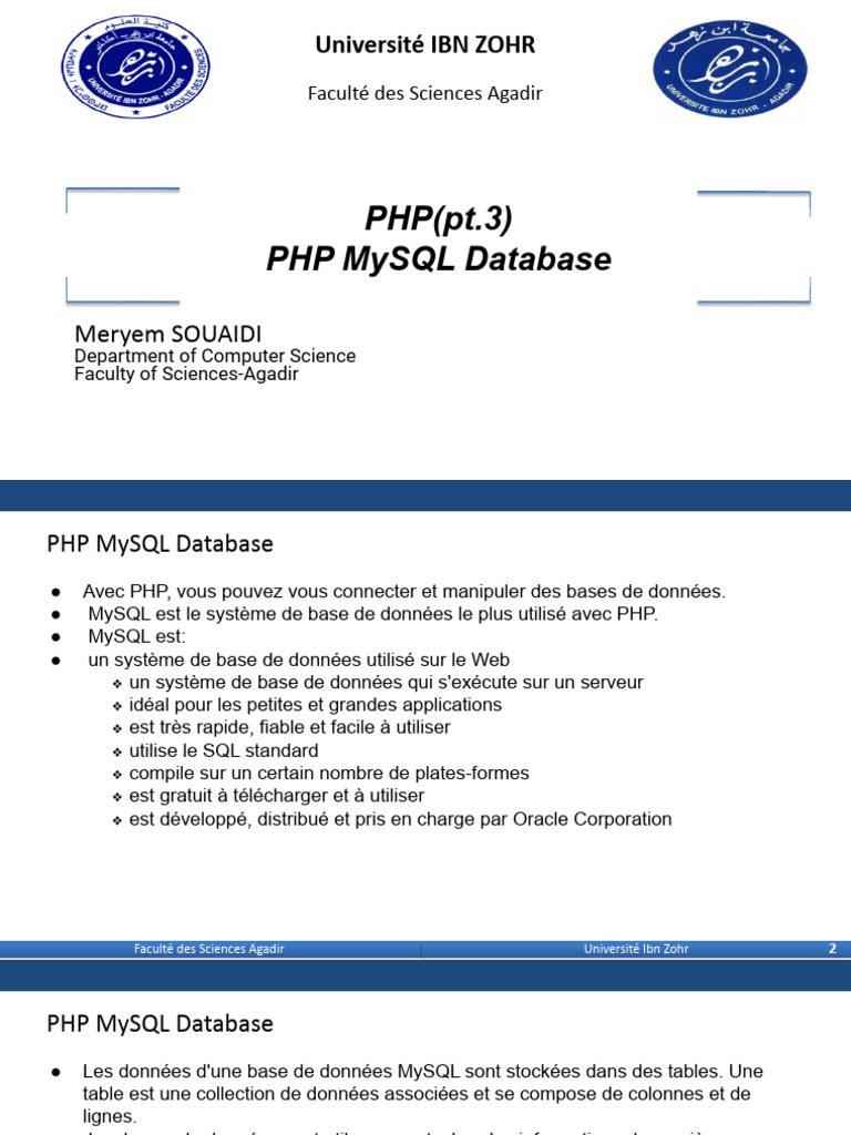 PHP Cours3 | PDF | MySQL | PHP