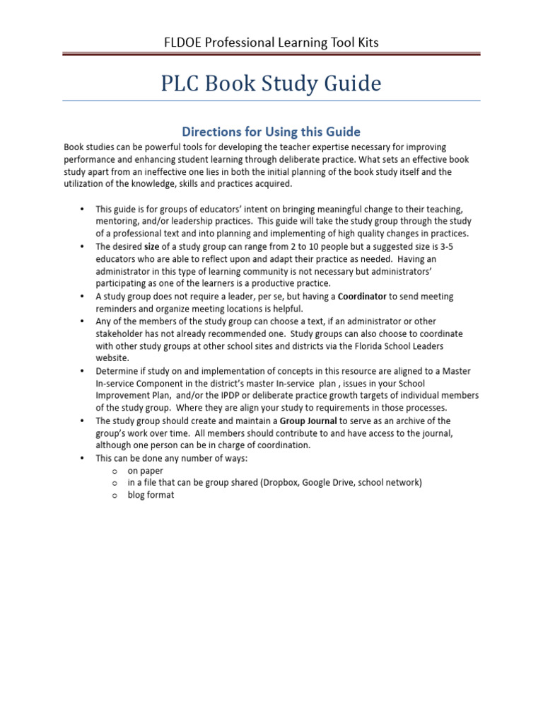 PLC-Book-Study-Guidelines | PDF | Teachers | Learning