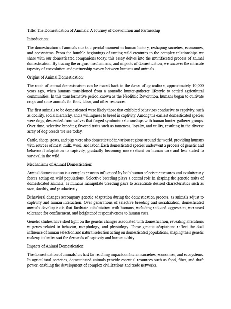 The Domestication of Animals - A Journey of Coevolution and Partnership ...