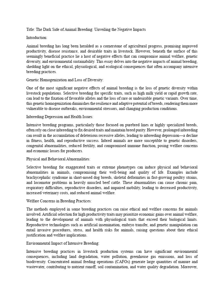 The Dark Side of Animal Breeding - Unveiling The Negative Impacts | PDF ...
