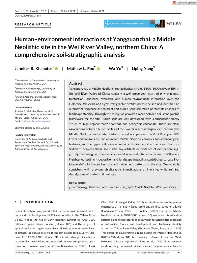 Human–environment interactions at Yangguanzhai, a Middle Neolithic site ...