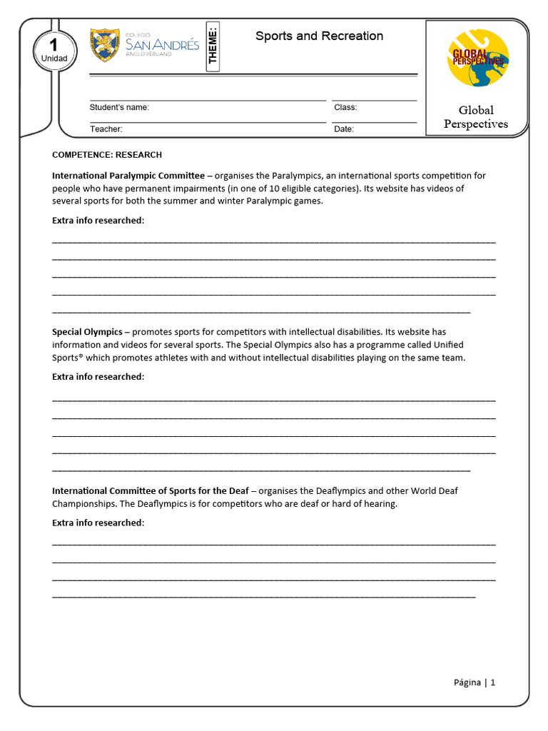 Worksheet 1 GP Upper Sec IGCSE | PDF | Paralympic Games | Multi Sport ...