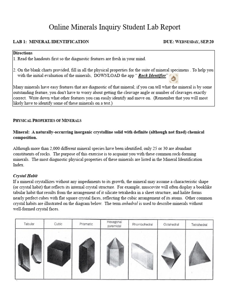 Mineral Properties Identification Worksheet | PDF | Minerals | Silicate