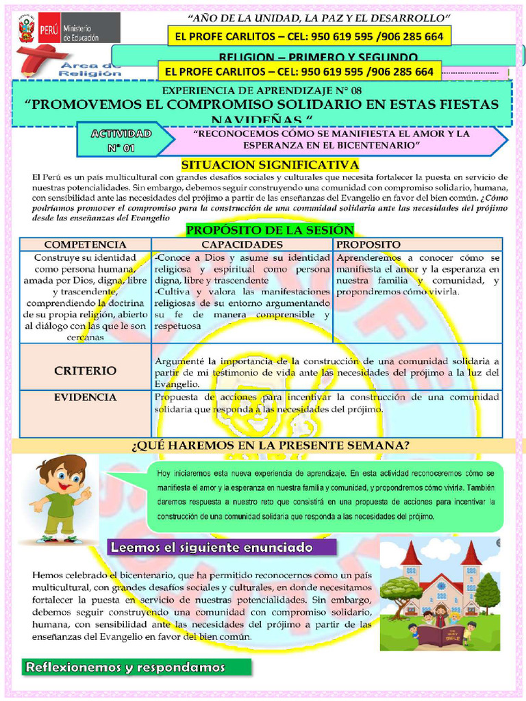 Experiencia de Aprendizaje N°08 - Actividad #01 - 1ero y 2do - Religion - 00001 | PDF