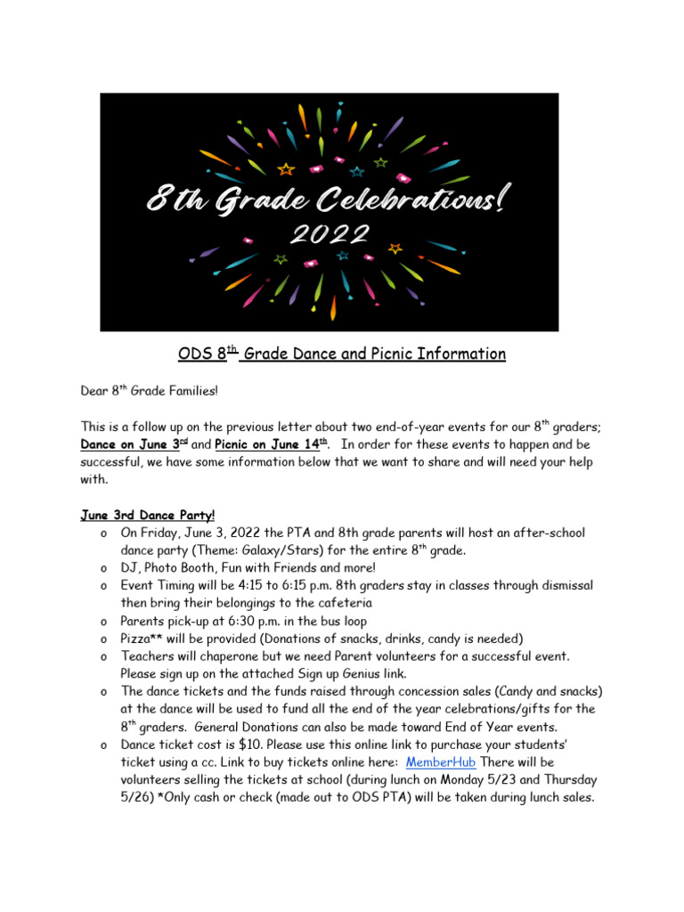 ODS 8th Grade EOY Letter 2022 Update | PDF | Sports & Recreation