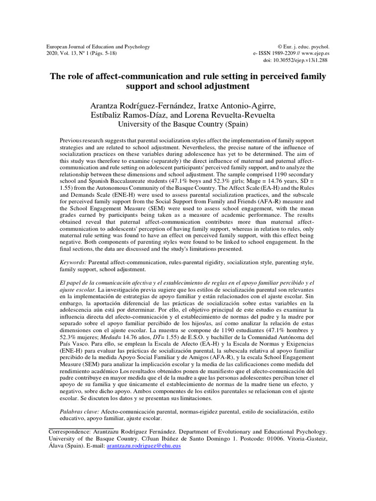 The Role of Affect-Communication and Rule Setting in Perceived Family ...