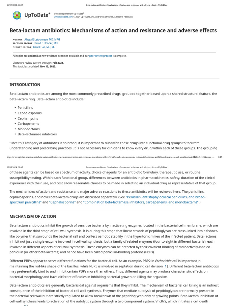 Beta-Lactam Antibiotics - Mechanisms of Action and Resistance and Adverse Effects - UpToDate ...