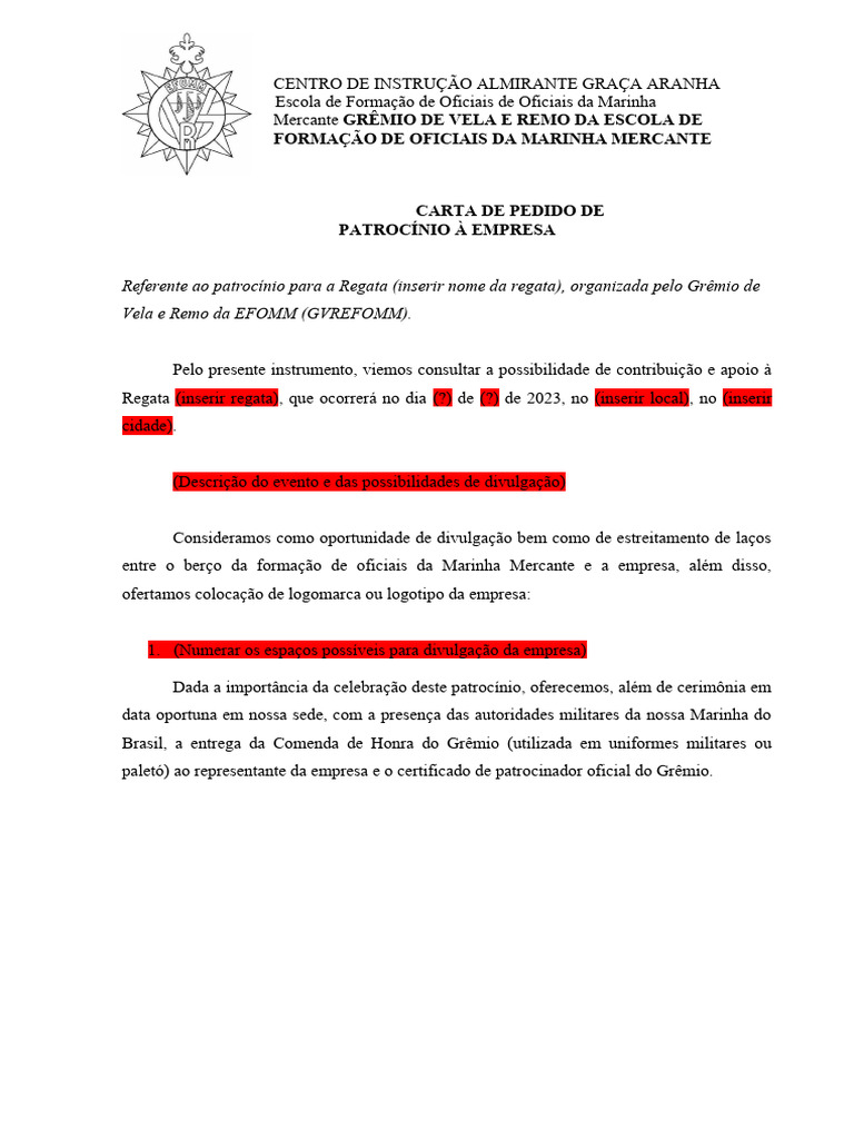 Modelo de Carta de Patrocínio - Remo | Download grátis PDF | Marinha ...