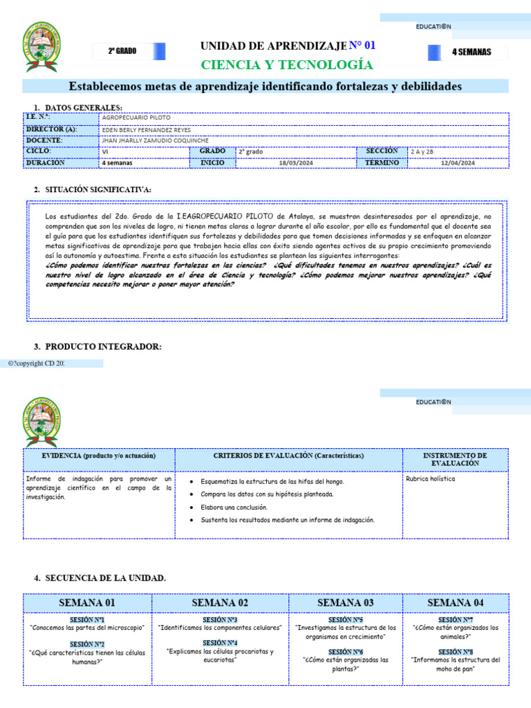 Unidad Didáctica #1 - Cyt - 2do | PDF | Biología Celular) | Aprendizaje