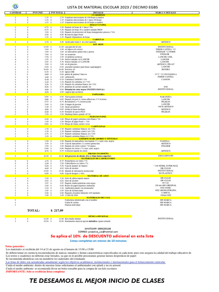 Lista Decimo Egbs 2080 | PDF