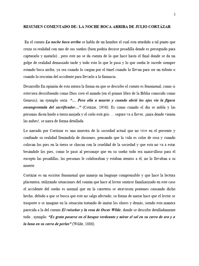 Análisis de "La noche boca arriba" de Cortázar | PDF