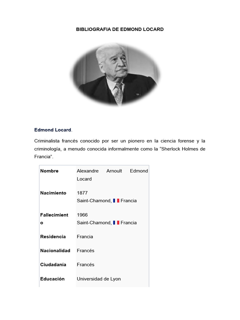 Bibliografia de Edmond Locard | PDF | Huella dactilar | Ciencia forense