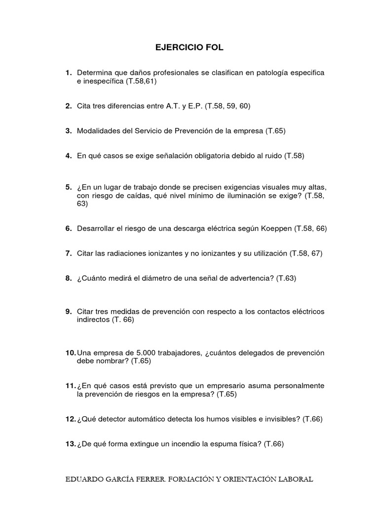 1 - EJERCICIOS FOL Prevencion VARIADO | PDF | Finanzas y dinero | Derecho