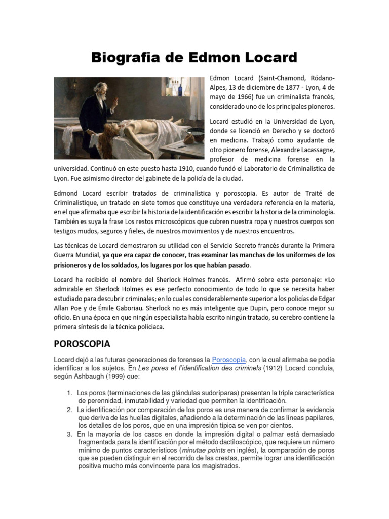 Biografía de Edmond Locard, pionero forense | PDF | Ciencia forense