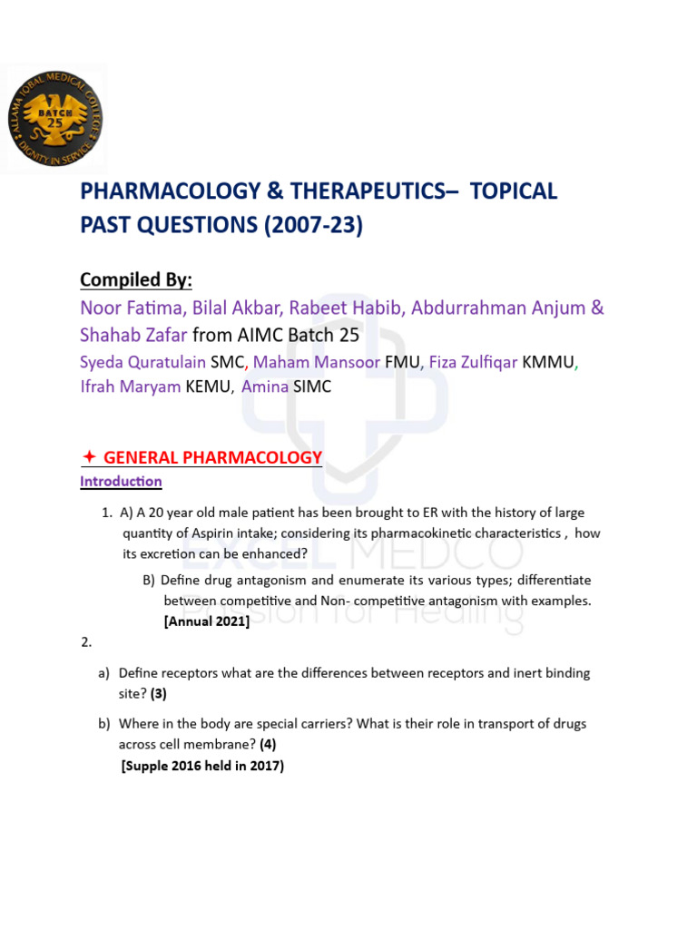 Pharma - Updated Topical Past Papers 2007-23 | PDF | Bioavailability ...