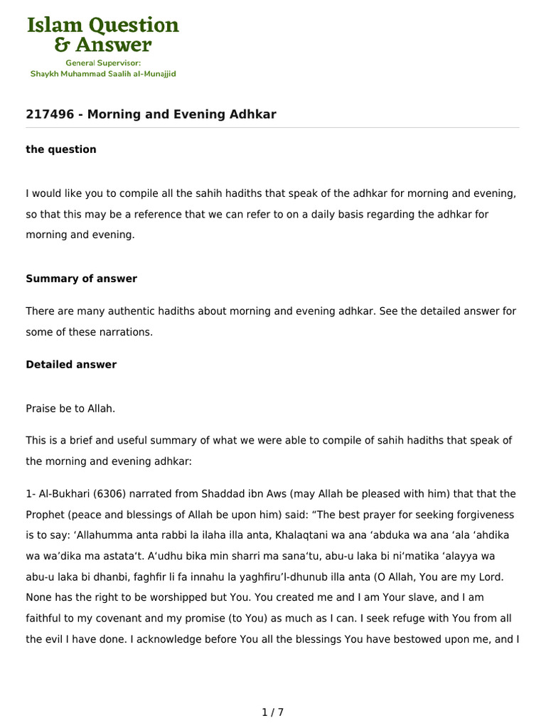 Morning Evening Adhkar | PDF | God In Islam | Muhammad