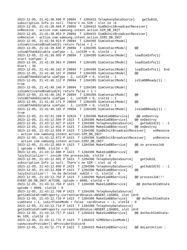 SIM Database Initialization Logs | PDF