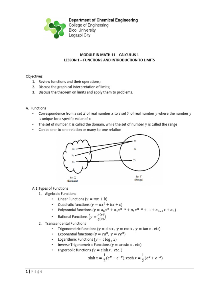 Lesson 1 - Functions and Introduction to Limits | PDF | Function (Mathematics) | Trigonometric ...
