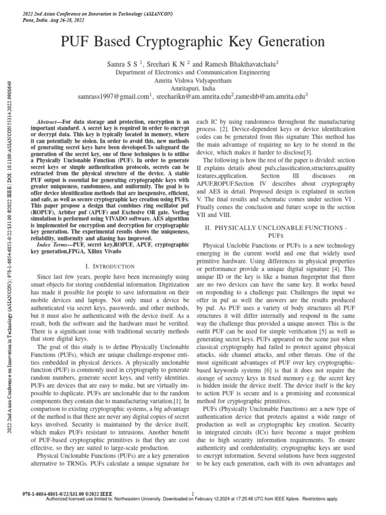 PUF Based Cryptographic Key Generation | PDF | Cryptography | Key (Cryptography)