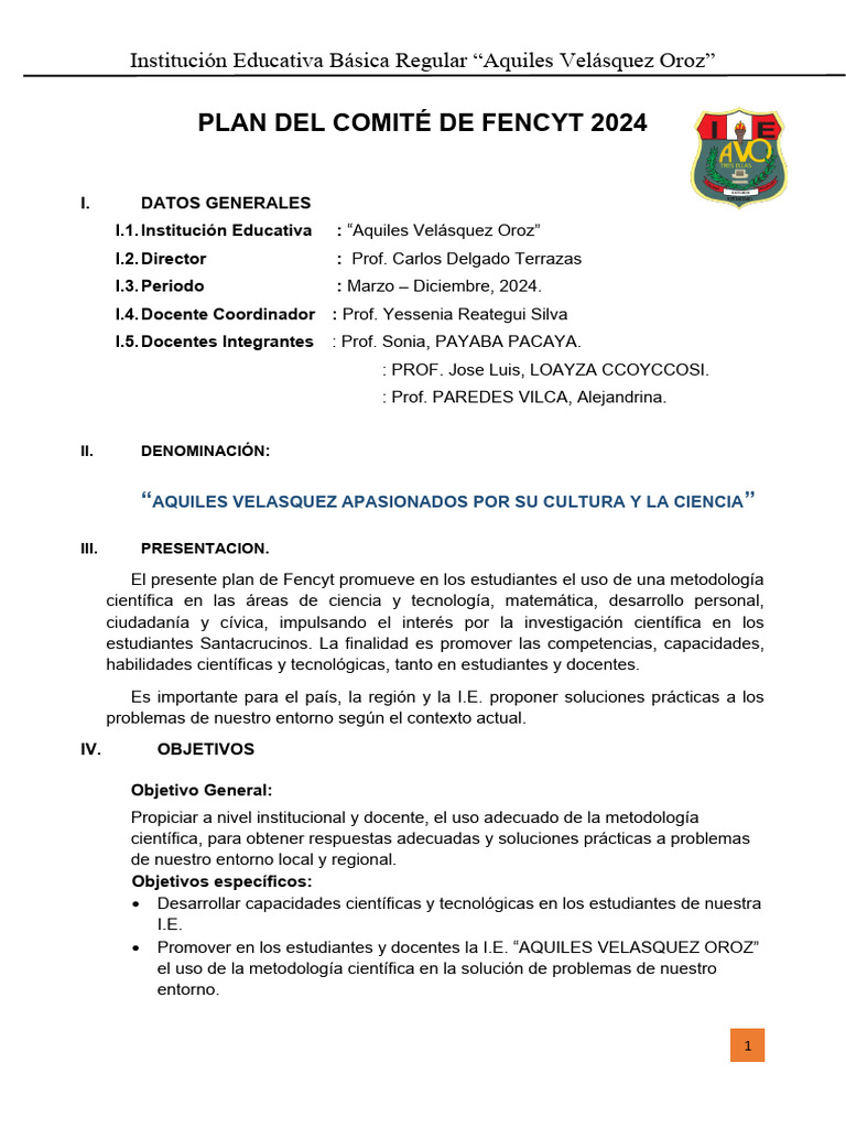 Plan Del Comité de Fencyt 2024 | PDF | Enseñando