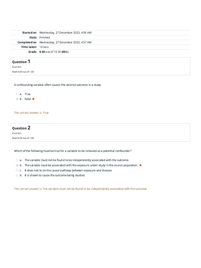 Self-Quiz Unit 6 - Attempt Review - 3 | PDF | Confounding | Science