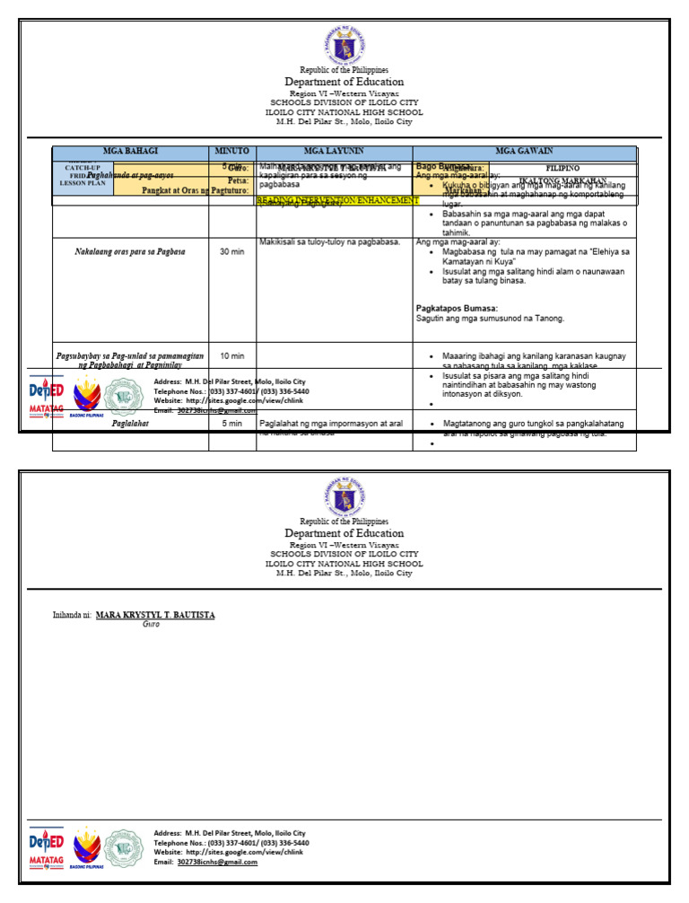 Lesson plan Catch-up fridays | PDF