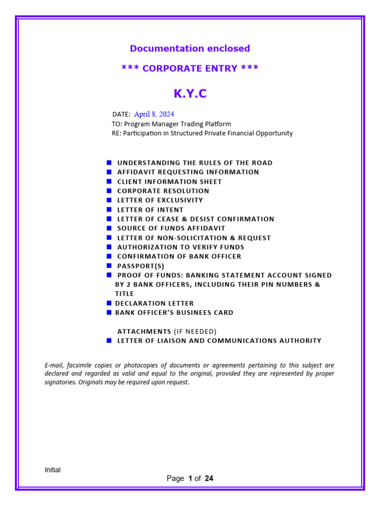 Private Financial Opportunity Documentation | PDF | Banks | Affidavit