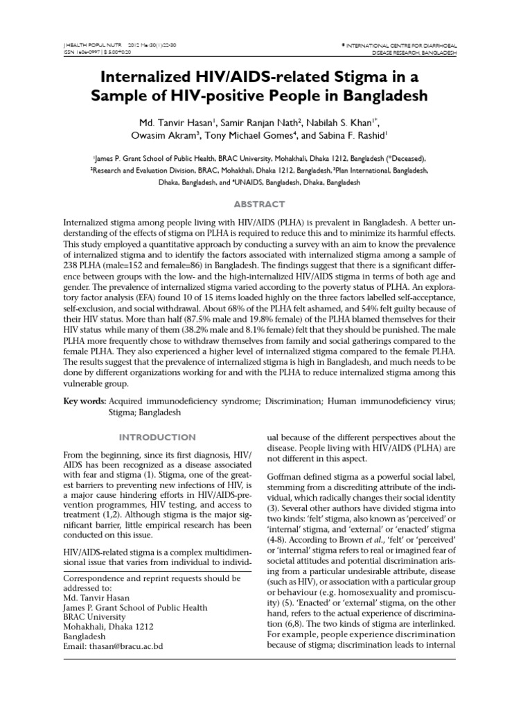 Internalized HIV AIDS Related Stigma in | PDF | Social Stigma | Hiv/Aids