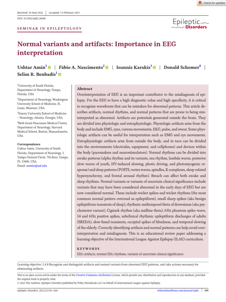 Epileptic Disorders - 2023 - Amin - Normal Variants and Artifacts Importance in EEG ...