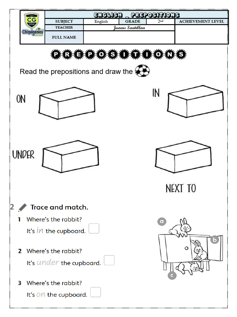 2nd Grade English Prepositions Worksheet | PDF | Language Arts & Discipline