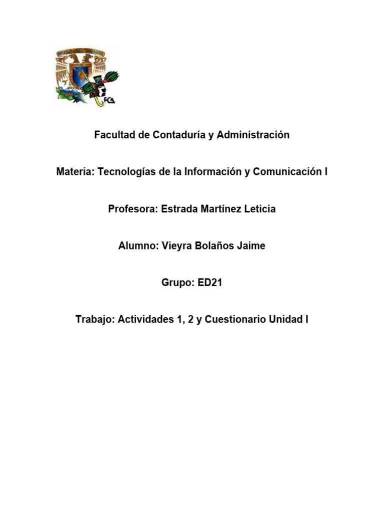 TIC S Unidad 1 Actividad 1 y 2 | Descargar gratis PDF | Internet | Computación en la nube