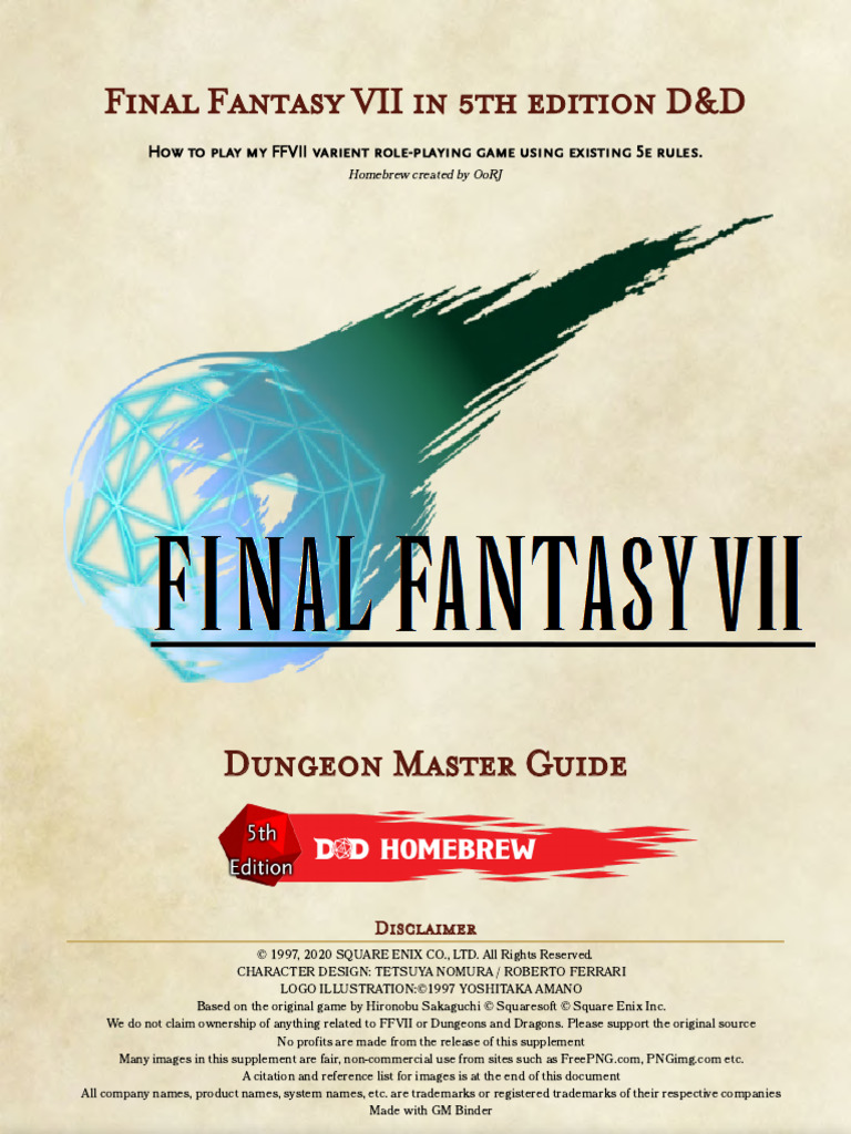 FFVII D&D 5E - Dungeon Master Guide | PDF | Dungeons & Dragons | Final ...