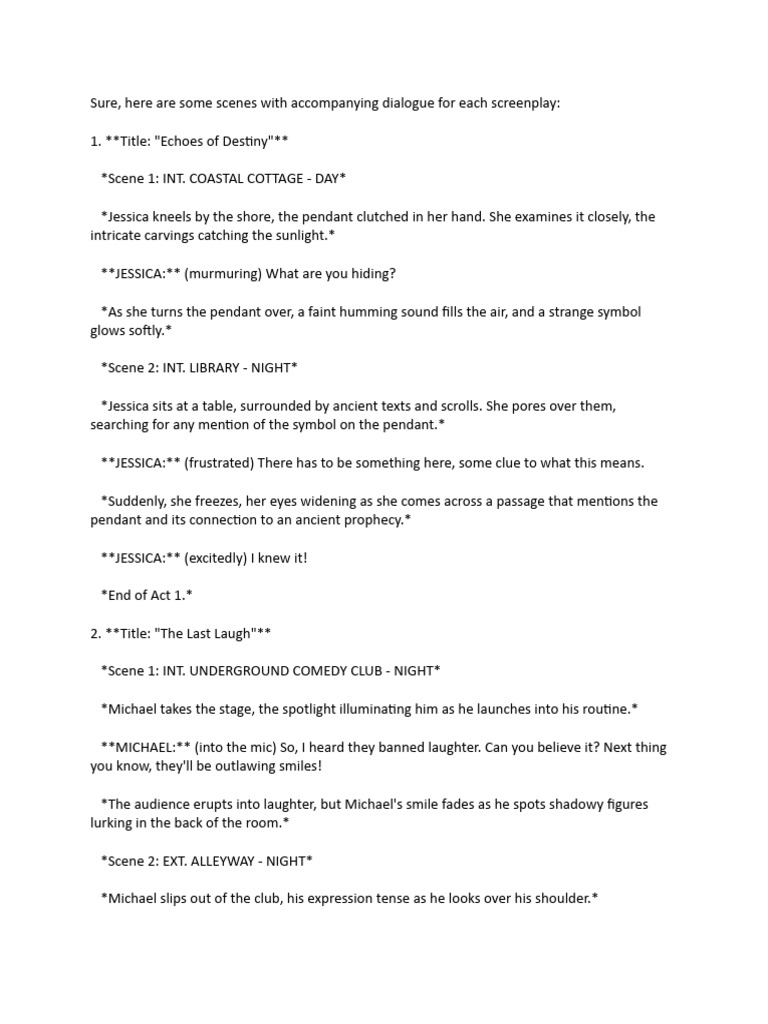 Screenplay Scenes with Dialogue Examples | PDF