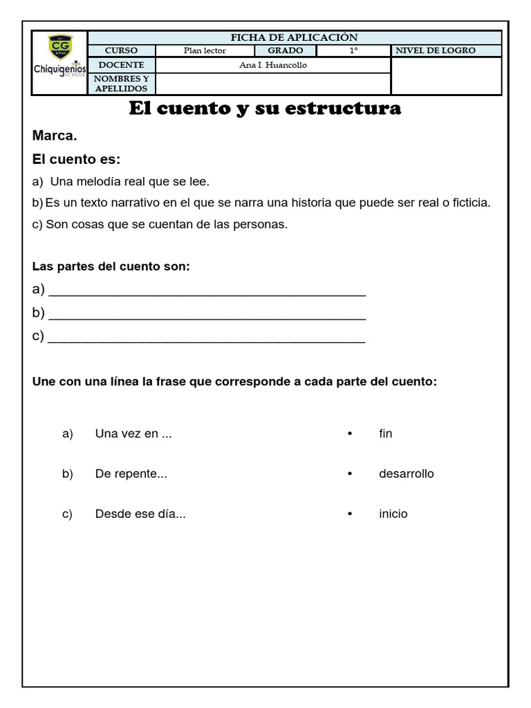 Estructura del Cuento para 1° Grado | PDF | Ficción general