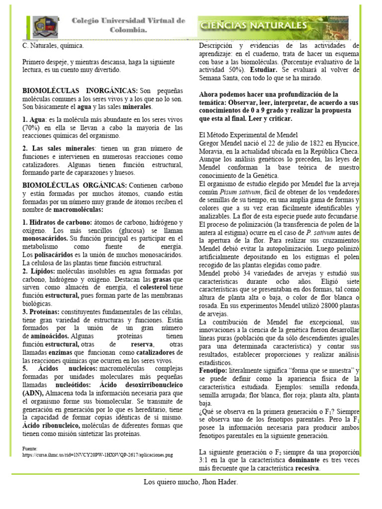 TLL CN Grado 10 y 11 SMN Santa 25-29 de Marzo. | PDF | Dominancia (Genética) | Cigosidad