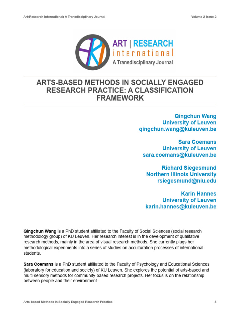Arts-Based Methods in Socially Engaged Research Practice-A Classification Framework | PDF ...