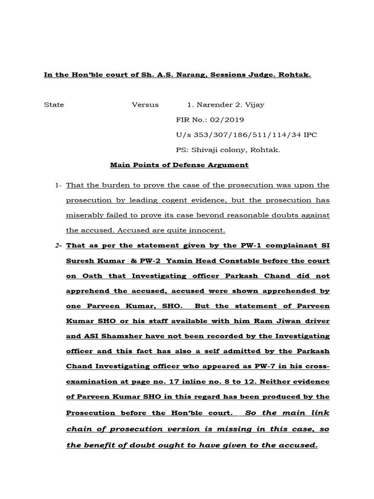 Atul Kumar Adv State Vs Narender and Vijay Written Argumens (Corrected ...