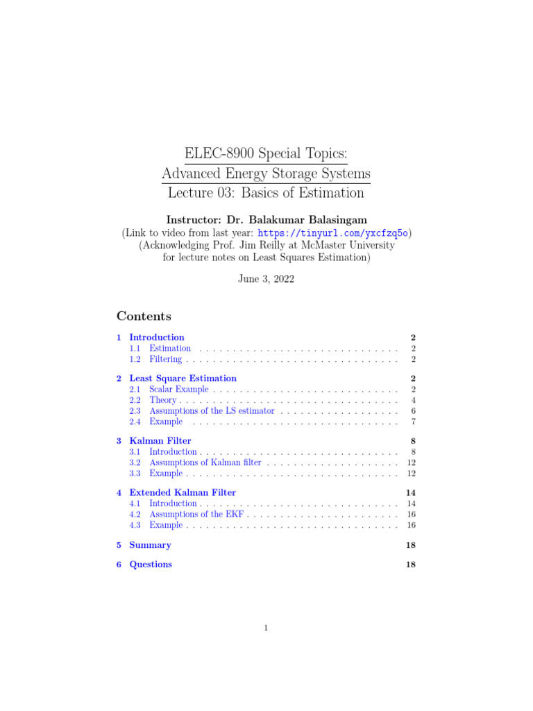 Lecture 4 - Estimation - BMSLec03 | PDF | Kalman Filter | Mathematics