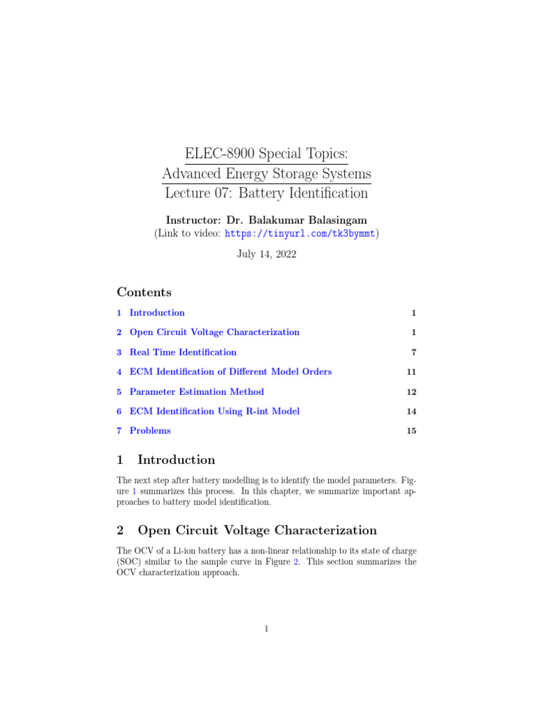 Lecture 8 - Battery Identification - BMSLec07 - BattID | PDF | Least ...