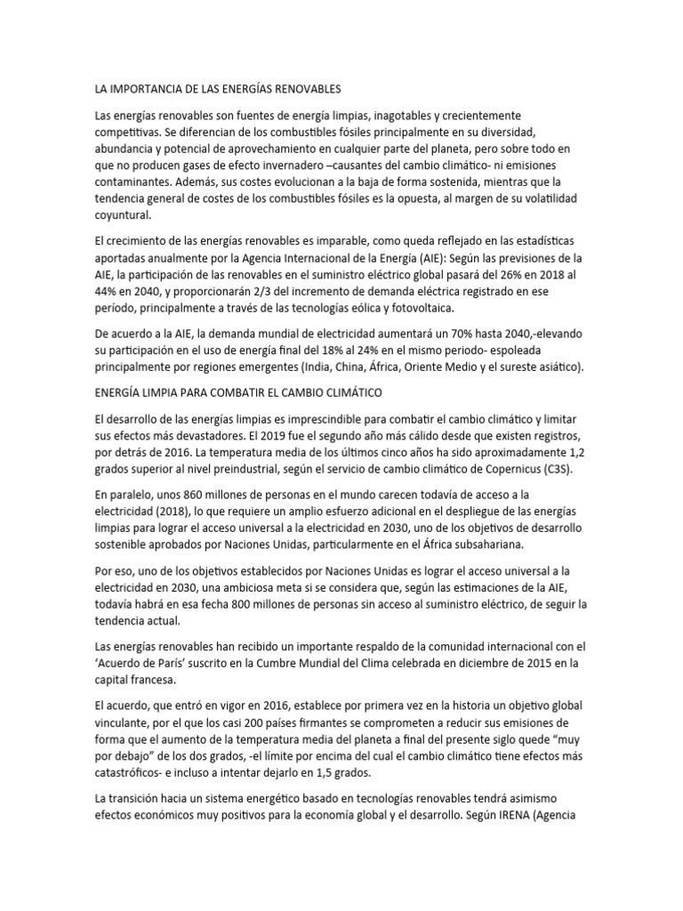 Ventajas de las Energías Renovables | PDF | Energía renovable ...