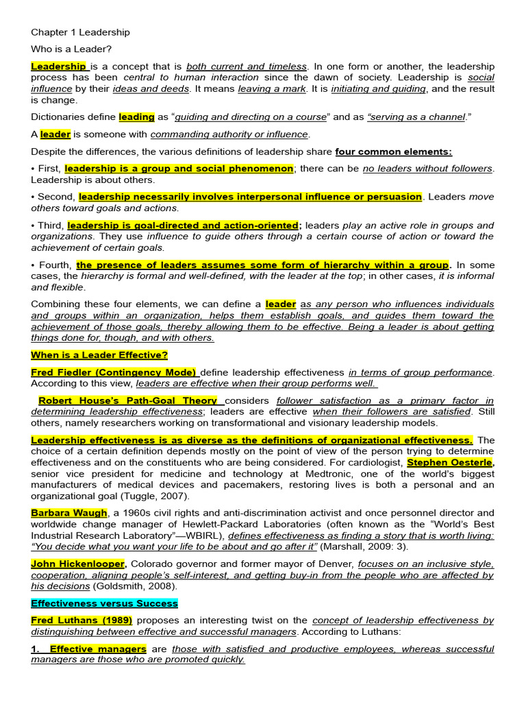 Chapter 1 Leadership | PDF | Leadership | Power (Social And Political)