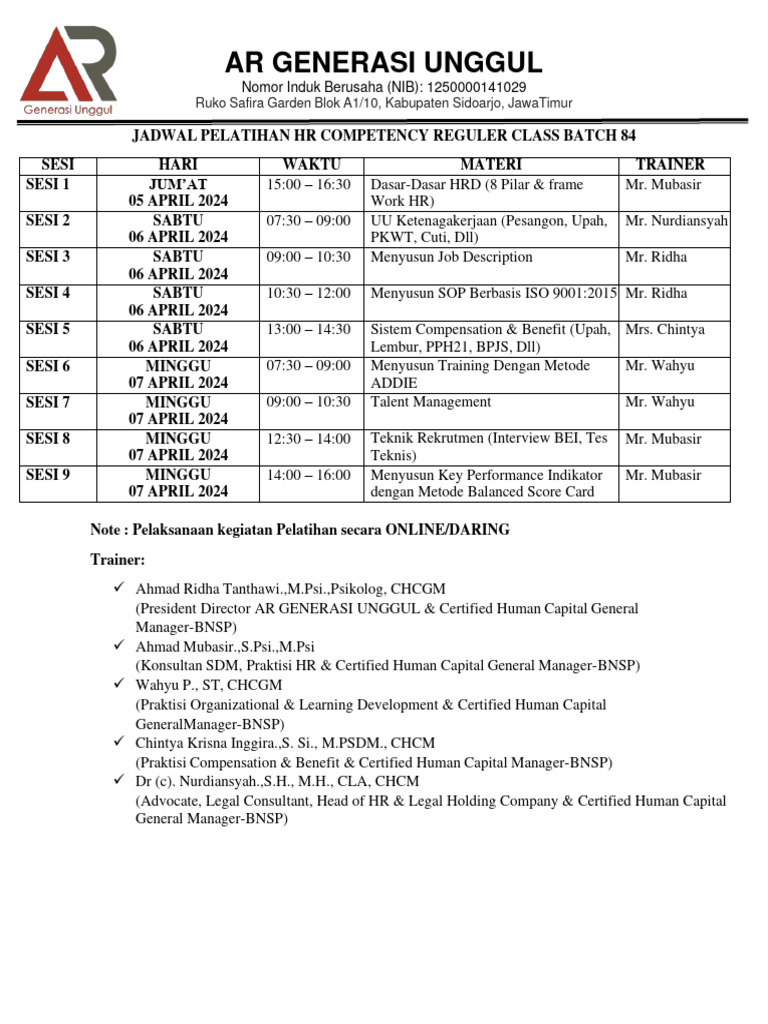 JADWAL HR COMPETENCY BATCH 84 | PDF