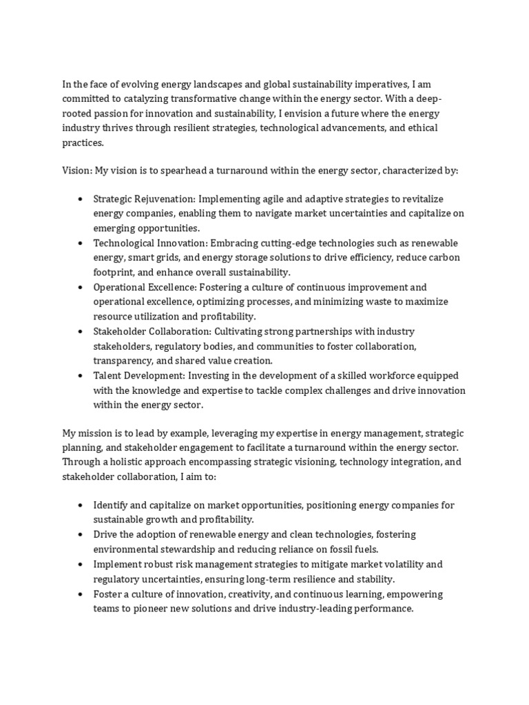 One Page Mission Statement | PDF | Innovation | Sustainability