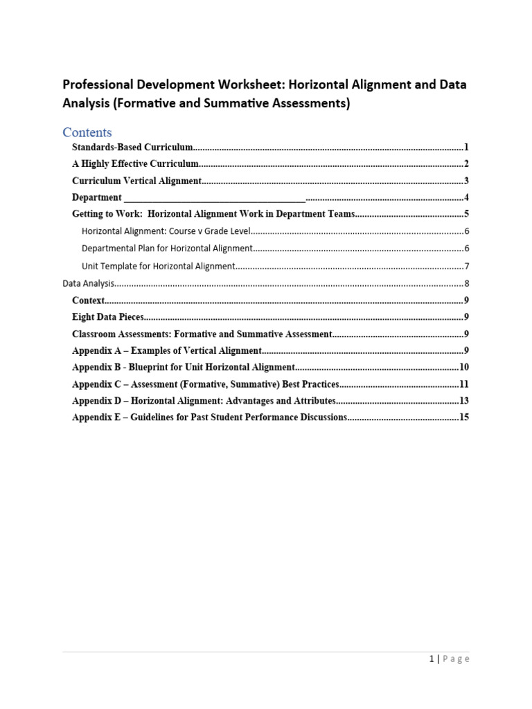 SIP PD - Horizontal and Data Worksheet Handout 11-10-23 | PDF ...