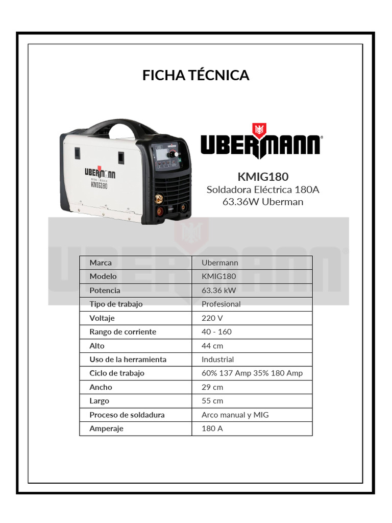 FICHA TÉCNICA Ubermann KMIG180 | PDF