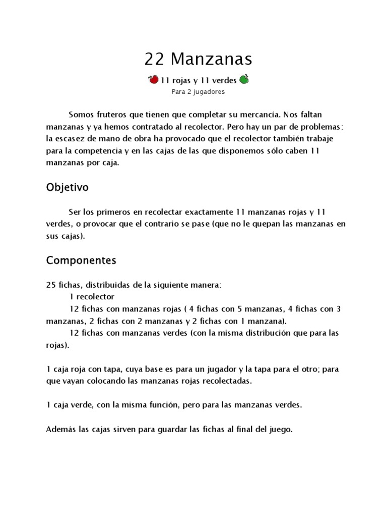 22 Manzanas Reglas Del Juego | PDF | Color | Juego de azar