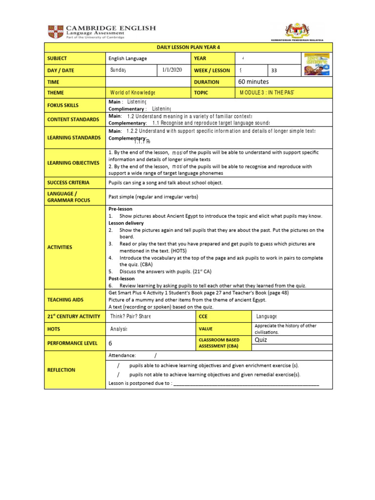 Bi Year 4 Module 3 (LP 33-48) Azrul | PDF | Lesson Plan | Learning